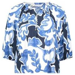 BETTY & CO Schlupfbluse BETTY & CO "Damen mit Print", Damen, Gr. 38, wei&szlig;, dunkelblau, Obermaterial: 50% Baumwolle, 50% Viskose, figurumspielend normal, Rundhals, Blusen Schlupfbluse