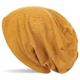 Beanie styleBREAKER "Beanie mit Strass Streifen", Damen, gelb (curry), Obermaterial: 100% Viskose CV., Modisch, M&uuml;tzen Beanie