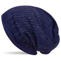 Beanie styleBREAKER "Beanie mit Strass Streifen", Damen, blau (dunkelblau), Obermaterial: 100% Viskose CV., Modisch, M&uuml;tzen Beanie