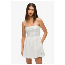 Sommerkleid Superdry "BRODERIE CAMI MINI DRESS", Damen, Gr. XL, N-Gr, chalk wei&szlig; broderie, Web, Obermaterial: 100% Baumwolle, unifarben, slim fit normal, ohne Ausschnitt, Kleider Sommerkleid, mit sch&ouml;ner Lochstickerei