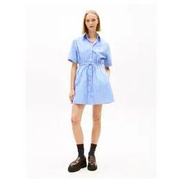 Tommy Hilfiger Hemdblusenkleid TOMMY JEANS "TJW MINI STRIPE SHIRT DRESS", Damen, Gr. M (38), N-Gr, empire blau, stripe, Popeline, Obermaterial: 100% Baumwolle, gestreift, tailliert mini, mit Umschlag, Kleider, mit Taillen Bindeband, Relaxed Fit