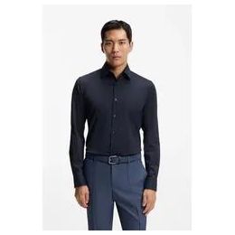 Businesshemd BOSS "HANK", Herren, Gr. 43, N-Gr, dunkelblau404, Web, Obermaterial: 92% Polyamid, 8% Elasthan, unifarben, slim fit normal, Rundhals, 2-Knopf-Manschette mit Schlitz, Hemden, Slim-Fit, aus funktionalem Stretch-Twill, Kentkragen