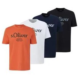 T-Shirt s.Oliver "T-Shirt Logo T-Shirt 4er Pack", Herren, Gr. XL, bunt (orange, wei&szlig;, dunkelblau, schwarz), Obermaterial: 100% Baumwolle CO., Shirts T-Shirt