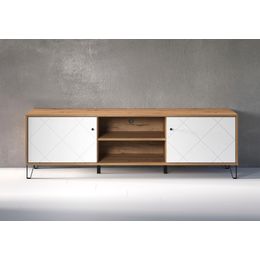 Lowboard Home Affaire "Tarragona TV-Kommode", artisan eiche melamin, wei&szlig; matt, B:183cm H:56cm T:40cm, Sideboards, TV-Sideboard, TV-Unterteil mit 2 T&uuml;ren & 2 F&auml;chern - (B/T/H) 183/40/56 cm