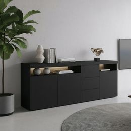 borchardt M&ouml;bel Sideboard BORCHARDT M&Ouml;BEL "Kapstadt, Kommode mit Push-to-open-Funktion, Hochglanz-Dekor", schwarz (schwarz matt), B:200cm H:72cm, Sideboards, Sideboard, Breite 200 cm mit 3 Schubk&auml;sten