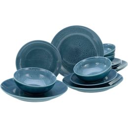 Tafelservice Creatable "Teller Set, Geschirr-Set Reactive Nostalgic", blau, 12 Stk., Steinzeug, Geschirr-Sets, Tafelservice, Service, jedes St&uuml;ck ist ein Unikat, 12 Teile, f&uuml;r 4 Personen