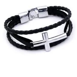 Armband Firetti "Kreuz, mehrreihig, teilweise geflochten", schwarz (metallfarben, schwarz), Armb&auml;nder, Herren, 21,5cm, Metall Polyurethan, Metall, Polyurethan, Armband