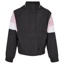 Windbreaker Urban Classics "Urban Classics Damen Girls Light 3-Tone Pull Over Jacket", M&auml;dchen, Gr. 110/116, schwarz, girlypink, wei&szlig;, 100% Polyester, mehrfarbig, normal, ohne Ausschnitt, Jacken Windbreaker