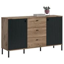 Sideboard Inosign "TREVERK, Breite: 154 cm, hochwertige MDF-Front schwarz tiefzieh", nox oak nachbildung, schwarz tiefzieh, B:154cm H:90cm T:41cm, FSC-zertifizierter Holzwerkstoff, Sideboards, Sideboard, Sideboard, Wohnzimmer, Esszimmer
