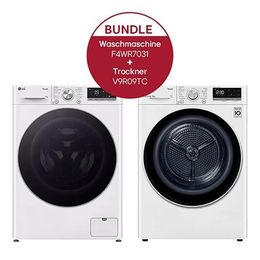 LG Waschmaschine (13 kg, 1.400 U./Min., EEK A) mit silber Bullaugenring + Trockner Wei&szlig; (A+++, 9 kg) mit Dual Inverter W&auml;rmepumpentechnologie F4WR7031.V9R09TC