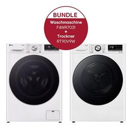 LG Waschmaschine (13 kg, 1.400 U./Min., EEK A) mit silber Bullaugenring + Trockner Wei&szlig; (9 kg, EEK A+++) mit Dual Inverter W&auml;rmepumpentechnologie F4WR7031.RT90V9W