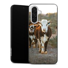 DeinDesign Galaxy A56 5G Handy Slim Case extra d&uuml;nn Silikon Handyh&uuml;lle schwarz H&uuml;lle Cow Calf Farmer Silikon Slim Case