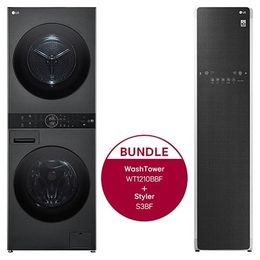 LG LG WashTower Schwarz (Waschmaschine: A, 12kg, 1350 U./Min.; Trockner: A+++/C, 10kg) I WT1210BBF + Styler Dampfschrank WT1210BBF.S3BF