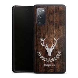 DeinDesign Galaxy S20 FE 5G Handy Premium Silikon H&uuml;lle Handyh&uuml;lle schwarz Case Wood Deer Wooden Look Silikon Premium Case
