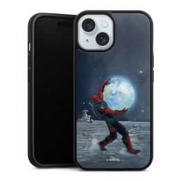 DeinDesign iPhone 15 Handy Gallery Case Handyh&uuml;lle 9H Geh&auml;rtetes Glas R&uuml;ckseite H&uuml;lle Moon Marvel Deadpool Gallery Case