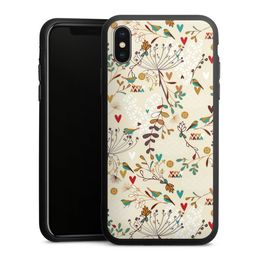 DeinDesign iPhone X Handy Premium Silikon H&uuml;lle Handyh&uuml;lle schwarz Case Bird Flowers Retro Silikon Premium Case