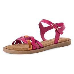 Riemchensandale Tamaris, Damen, Gr. 37, pink (fuchsia kombiniert), Leder, Schuhe Riemchensandale, Sandalette, Sommerschuh mit Riemchen in Flechtoptik