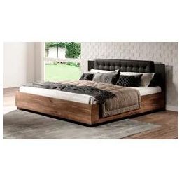 Bett Home Affaire "Sigma", braun (eiche flagstaff, schwarz, flagstaff eiche, schwarz, flagstaff eiche), B:166,3cm H:89,5cm L:205cm, Betten, Bett, Doppelbett in zwei Breiten mit gepolstertem Kopfteil