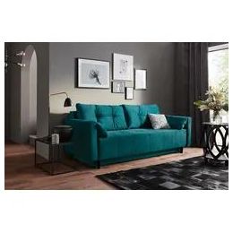 Schlafsofa Collection AB "Solar, B: 225 cm, Liegel. 136x200 cm", blau (petrol), B:225cm H:80cm T:86cm, Luxus-Microfaser (100% Polyester);Zierkissen (100% Polyester), Sofas, Schlafsofa, Bettfunktion, Bettkasten & 1 Zierkissen, Federkern