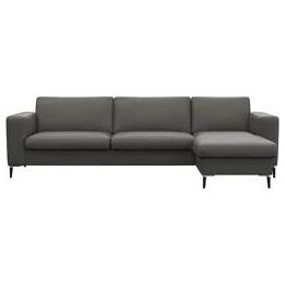 Ecksofa FLEXLUX "Fiore, superbequemer Sitzkomfort durch Kaltschaum im Sitz, L-Form", grau (warm mineral), B:262cm H:85cm T:92cm, 100% Echteder, Sofas, Ecksofa, breite Armlehnen, F&uuml;&szlig;e Alu+schwarz