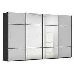 Schwebet&uuml;renschrank Rauch "Kleiderschrank Schrank Garderobe Schlafzimmerschrank SCALE-TRIO", grau (schwarz, glas seidengrau, griffleisten schwarz), B:360cm H:223cm T:68cm, Holzwerkstoff, Schr&auml;nke, Schwebet&uuml;renschrank, edle dreigeteilte Front mit 2 Zierleisten Spiegel/Glas MADE IN GERMANY
