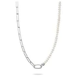 Charm-Kette Thomas Sabo "Charm Club Connect: Perlen und Paperclip mit einem Connect Link" Gr. 45, bunt (silberfarben, wei&szlig;), Halsketten, Damen, 45, Perlen Silber 925 (recycelt), B: 16,5mm, Perlen, Silber 925 (recycelt), mit S&uuml;&szlig;wasserzuchtperle, B:16,5mm