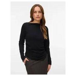 V&eacute;ro Moda Langarmshirt VERO MODA "VMMILLE LS BOATNECK SHORT TOP JRS NOOS", Damen, Gr. XS, schwarz, Jersey, Obermaterial: 53% Polyester, 42% Viskose, 5% Elasthan, unifarben, regular fit h&uuml;ftlang, U-Boot-Ausschnitt, Shirts Langarmshirt, Materialmix, regular fit, mit Raffung
