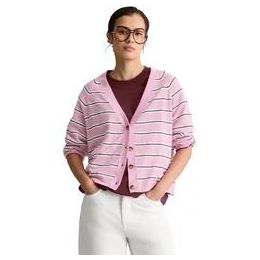 Marc O'Polo Cardigan MARC O'POLO DENIM "aus Organic-Cotton-Modal-Mix", Damen, Gr. L, light pink, Obermaterial: 65% Baumwolle, 26% Modal, 9% Polyamid, gestreift, regular fit, V-Ausschnitt, Strickjacken