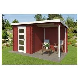 Gartenhaus Lasita Maja "Jelle 175 Plus", rot (schwedenrot), ohne Fu&szlig;boden, R&uuml;ckwand, ohne Dacheindeckung, Massivholz, Gartenh&auml;user, Gartenhaus, Blockbohlenhaus 28mm mit Anbau