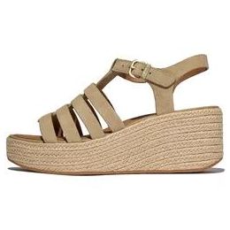 Keilsandalette fitflop "PLATFFORMS ESPADR. SUEDE FISHERMAN WEDGE SANDALS", Damen, Gr. 40, beige, Veloursleder, Schuhe, Plateau, Sandale, Sommerschuh mit verstellbaren Riemchen