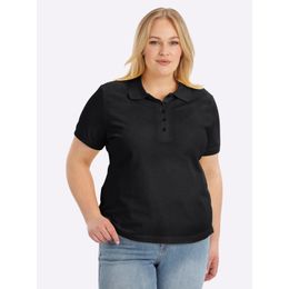 sheego Gro&szlig;e Gr&ouml;&szlig;en Poloshirt mit Seitenschlitzen, schwarz, Gr&ouml;&szlig;e 48 - Damen