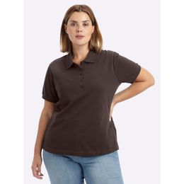 sheego Gro&szlig;e Gr&ouml;&szlig;en Poloshirt mit Seitenschlitzen, braun, Gr&ouml;&szlig;e 50 - Damen