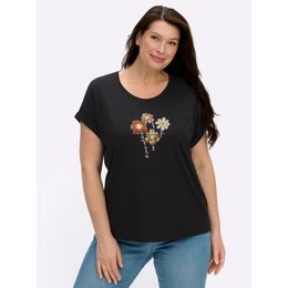 sheego Gro&szlig;e Gr&ouml;&szlig;en Rundhalsshirt mit Pailletten-Bl&uuml;ten, schwarz, Gr&ouml;&szlig;e 50 - Damen