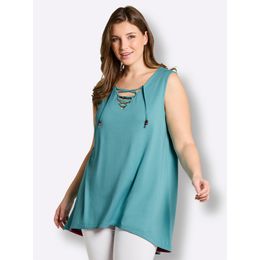sheego Gro&szlig;e Gr&ouml;&szlig;en Longtop mit Schn&uuml;rung am V-Ausschnitt, ozean, Gr&ouml;&szlig;e 54 - Damen