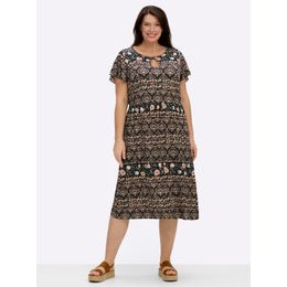 sheego Gro&szlig;e Gr&ouml;&szlig;en Jerseykleid mit Gummizug auf Taillenh&ouml;he, papaya-schwarz-bedruckt, Gr&ouml;&szlig;e 54 - Damen