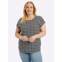 sheego Gro&szlig;e Gr&ouml;&szlig;en Print-Shirt aus reiner Baumwolle, schwarz-ecru-bedruckt, Gr&ouml;&szlig;e 52 - Damen