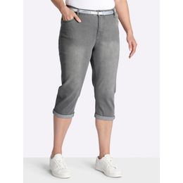 sheego Gro&szlig;e Gr&ouml;&szlig;en Caprijeans inklusive G&uuml;rtel, grey denim, Gr&ouml;&szlig;e 50 - Damen