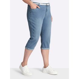 sheego Gro&szlig;e Gr&ouml;&szlig;en Caprijeans inklusive G&uuml;rtel, blue-bleached, Gr&ouml;&szlig;e 46 - Damen
