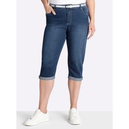 sheego Gro&szlig;e Gr&ouml;&szlig;en Caprijeans inklusive G&uuml;rtel, blue-stone-washed, Gr&ouml;&szlig;e 54 - Damen