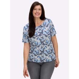 sheego Gro&szlig;e Gr&ouml;&szlig;en Print-Shirt mit paspeliertem U-Boot-Ausschnitt, hellblau-marine-bedruckt, Gr&ouml;&szlig;e 46 - Damen