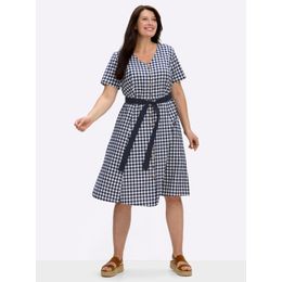sheego Gro&szlig;e Gr&ouml;&szlig;en Trachtenkleid mit Bindeg&uuml;rtel, marine-wei&szlig;-kariert, Gr&ouml;&szlig;e 46 - Damen