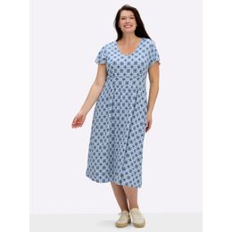 sheego Gro&szlig;e Gr&ouml;&szlig;en Jerseykleid im Druck-Dessin, jeansblau-ecru-bedruckt, Gr&ouml;&szlig;e 52 - Damen