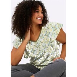 sheego Gro&szlig;e Gr&ouml;&szlig;en V-Shirt mit Fl&uuml;gel&auml;rmeln und Blumenprint, ecru-topas-bedruckt, Gr&ouml;&szlig;e 50 - Damen