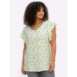 sheego Gro&szlig;e Gr&ouml;&szlig;en V-Shirt mit Fl&uuml;gel&auml;rmeln und Blumenprint, ecru-topas-bedruckt, Gr&ouml;&szlig;e 48 - Damen