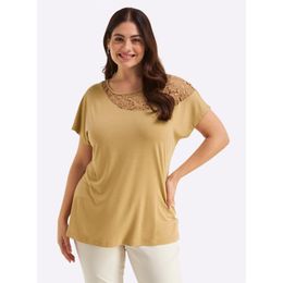 sheego Gro&szlig;e Gr&ouml;&szlig;en Kurzarmshirt mit floraler Spitze, camel, Gr&ouml;&szlig;e 56/58 - Damen