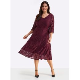 sheego Gro&szlig;e Gr&ouml;&szlig;en Spitzenkleid mit blickdichtem Futter, burgund, Gr&ouml;&szlig;e 56 - Damen
