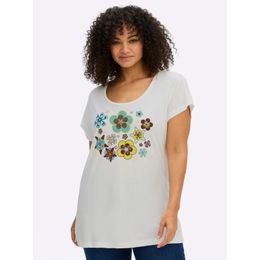 sheego Gro&szlig;e Gr&ouml;&szlig;en Print-Shirt mit platzierten Bl&uuml;ten, ecru-ozean-bedruckt, Gr&ouml;&szlig;e 44/46 - Damen