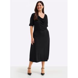 sheego Gro&szlig;e Gr&ouml;&szlig;en Jerseykleid mit Wasserfall-Ausschnitt, schwarz, Gr&ouml;&szlig;e 56 - Damen