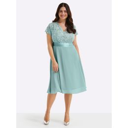 sheego Gro&szlig;e Gr&ouml;&szlig;en Cocktailkleid mit kunstvollem Spitzeneinsatz, kalkmint, Gr&ouml;&szlig;e 46 - Damen