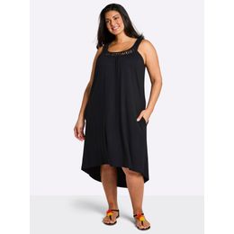 sheego Gro&szlig;e Gr&ouml;&szlig;en Jerseykleid mit raffiniertem Ausschitt, schwarz, Gr&ouml;&szlig;e 56 - Damen
